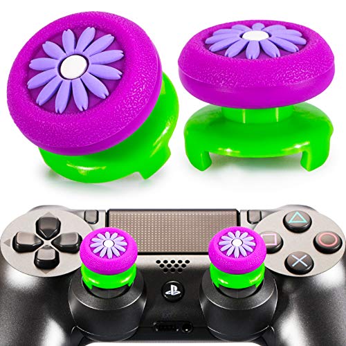Playrealm FPS Thumbstick Extender & 3D Texture Rubber Silicone Grip Cover 2 Sets for PS5 Dualsenese & PS4 Controller(Daisy Purple)