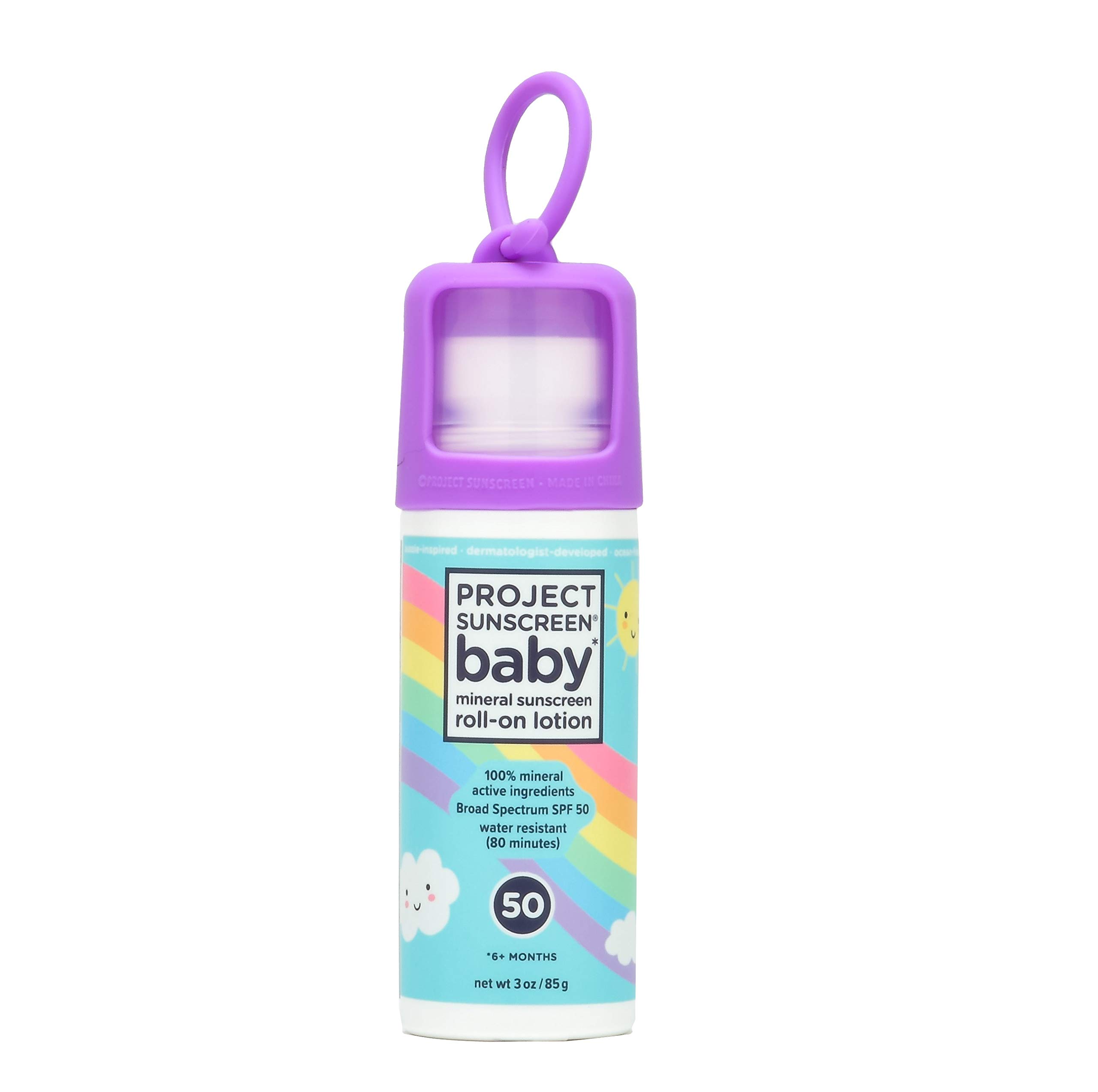 Project Sunscreen Roll-On SPF 50 Sun Protection for Babies - Natural Mineral Based and Water Resistant Formula For Sensitive Skin - 3 Ounce, Rainbow