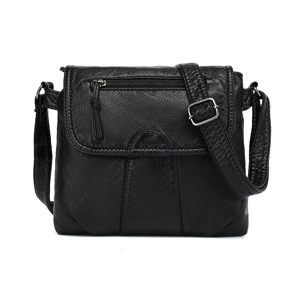 ZOVYRON Soft Leather Crossbody Purse for Women, Lightweight Crossbody Bag Multi Pocket Flapover Shoulder Bag