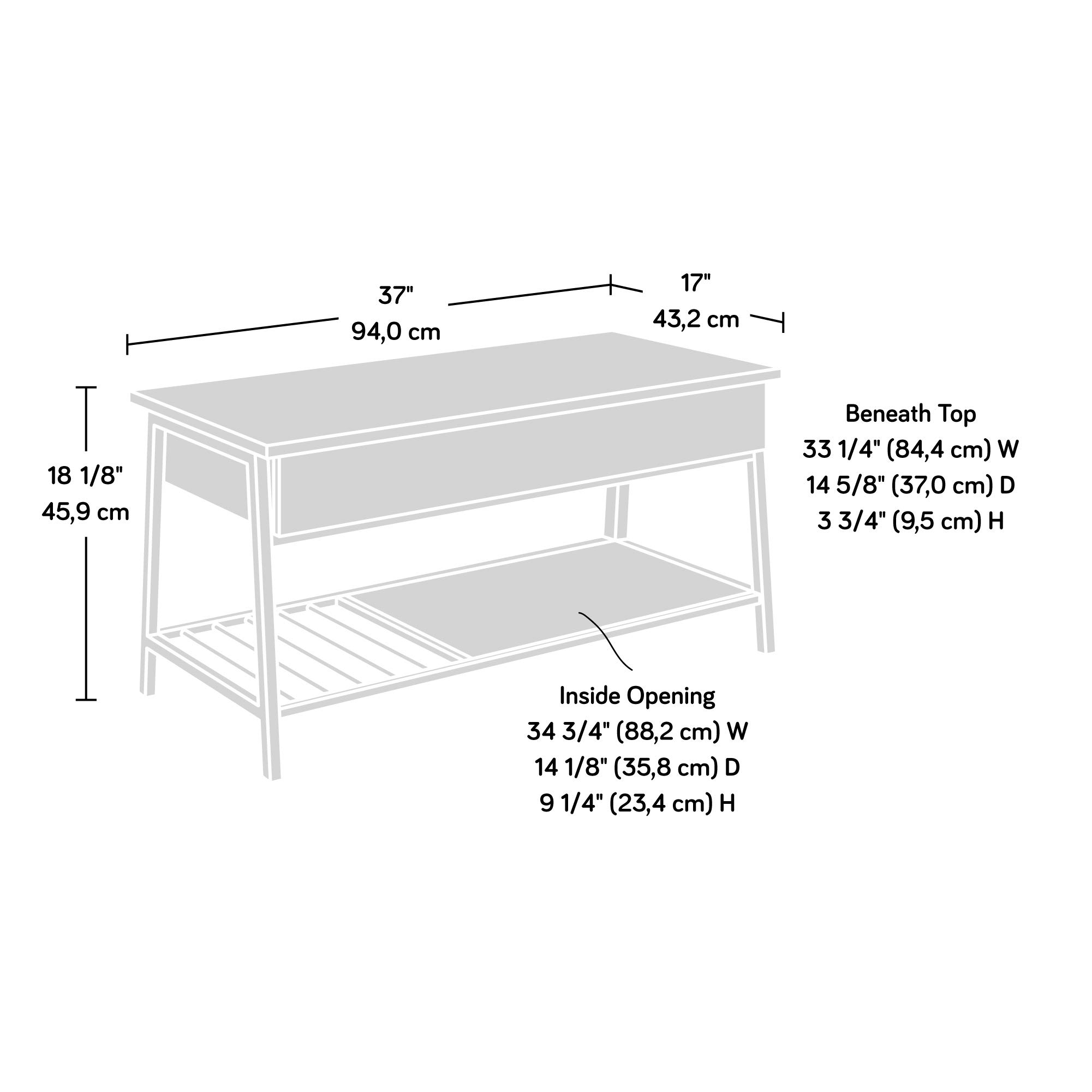 Sauder North Avenue Lift-top Coffee Table, L: 37.01" x W: 17.01" x H: 18.07", Smoked Oak Finish