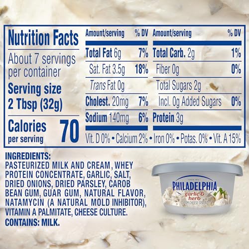 Philadelphia Garlic & Herb Cream Cheese Spread, 7.5 oz Tub