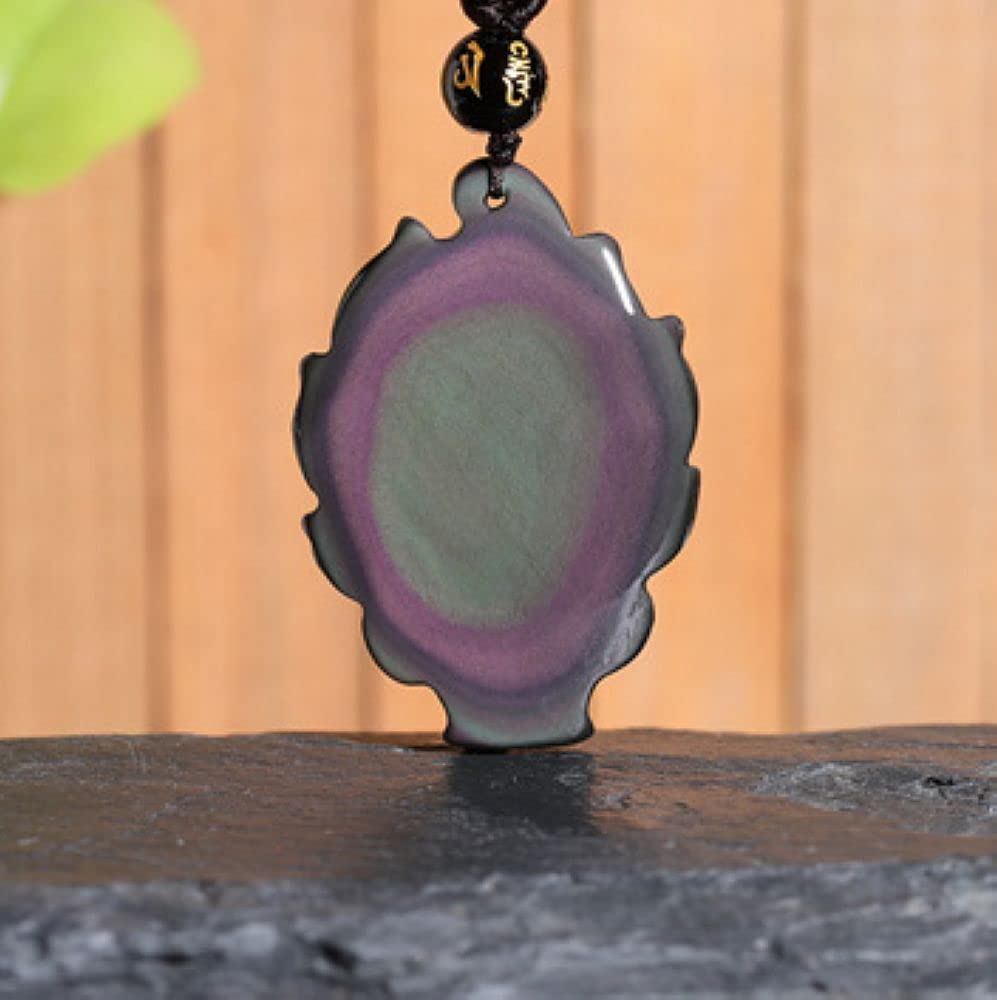 Obsidian crystal nine tail fox necklace Amulet pendant with bead chain for wen or women (rainbow fox)