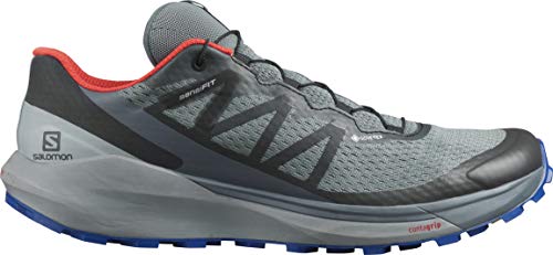 Salomon Sense Ride 4 Gore-TEX Invisible FIT Trail Running Shoes for Men, Stormy Weather/Quarry/Cherry Tomato, 8.5