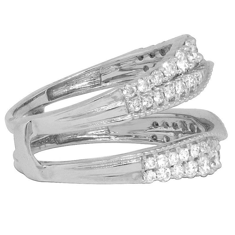 tusakha 1.25Ct Round Cut White Diamond 14K White Gold Over Solitaire Jacket Milgrain Enhancer Ring Size 6 For Women's
