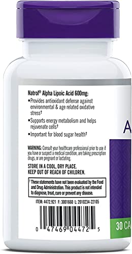 Natrol Alpha Lipoic Acid 600 mg Capsules 30 ea (Pack of 4)