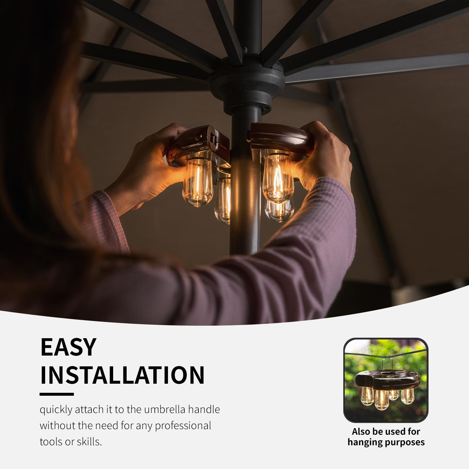 Nora·Gift Patio Umbrella Light with LED Edison Bulbs, Battery Operation Cordless-Outdoor Umbrella Pole Lights with 2 Lighting Modes for Garden,Patio, Backyard, Camping or BBQ - Brown(1 Pack)