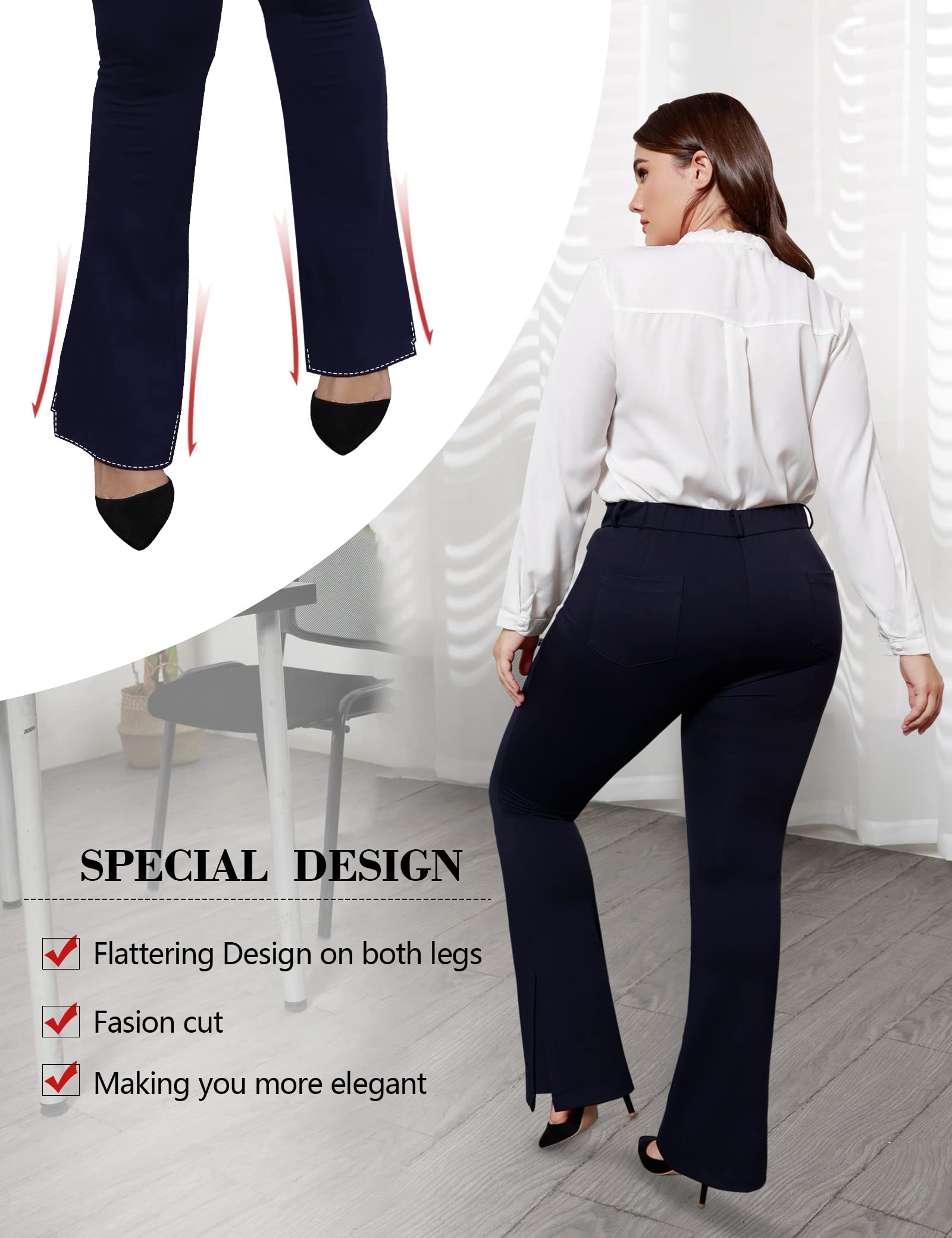 TELINVEY Women's Plus Size Work Pants,Stretch Dress Pants for Women Business Causal,Bootcut Office Slacks with Pockets(Navy,2XL,29")