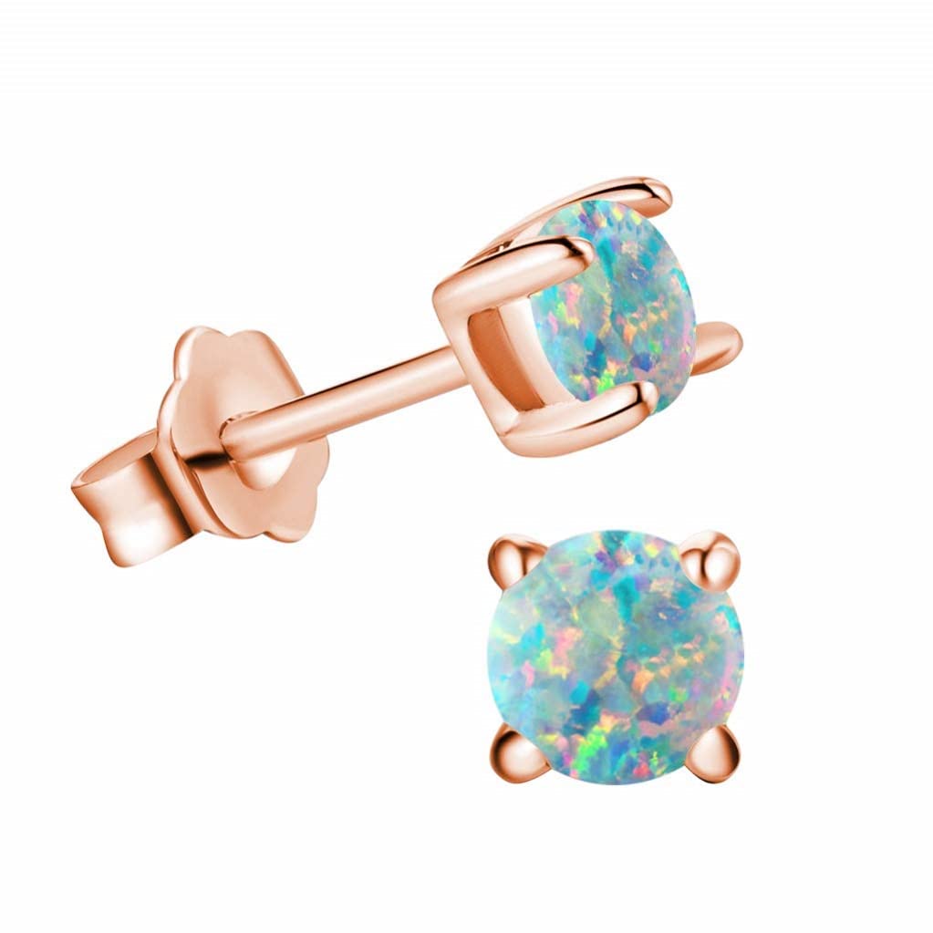 Tiny Round Opal Stud Earrings Sets -18K Rose Gold Plated Birthstones Earrings For Women 3 Pairs/Set(2,3,4mm)