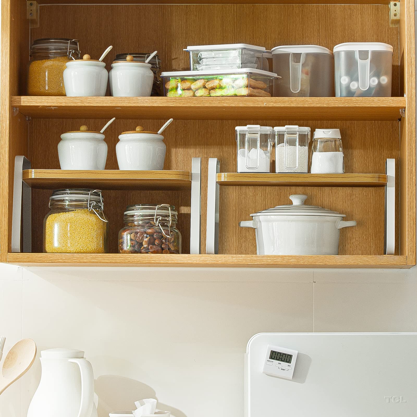 Poeland Kitchen Cabinet Shelf, Bathroom Storage Shelves, Counter Organizer Rack for Kitchen, Bathroom, Office Table, Bedroom, White, Small