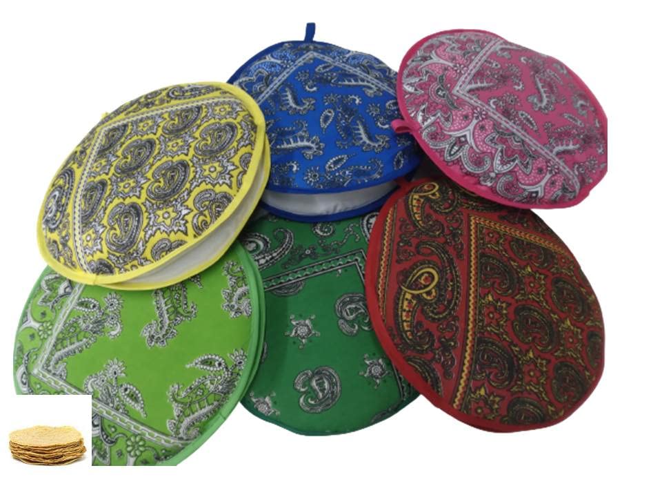 Tortilla Warmer Microwave Safe / Microwaveable Container Round 8in With Bandana-like desing, two layers, this container will keep your tortillas warm/ Mexican Tortillas Warmer