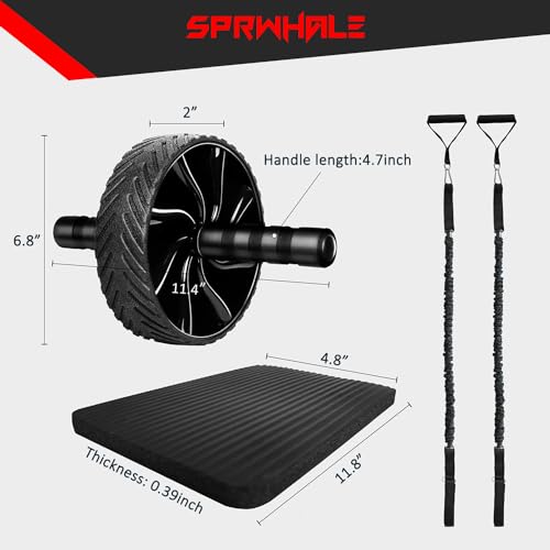 SPRWHALE AB Roller Wheel 6in 1 Set,Ab Workout Equipment with Resistance Band ,Exercise Roller for Abs Workout & Core Strength Training for Beginner Exercise at Home, Abdominal Roller with Gym