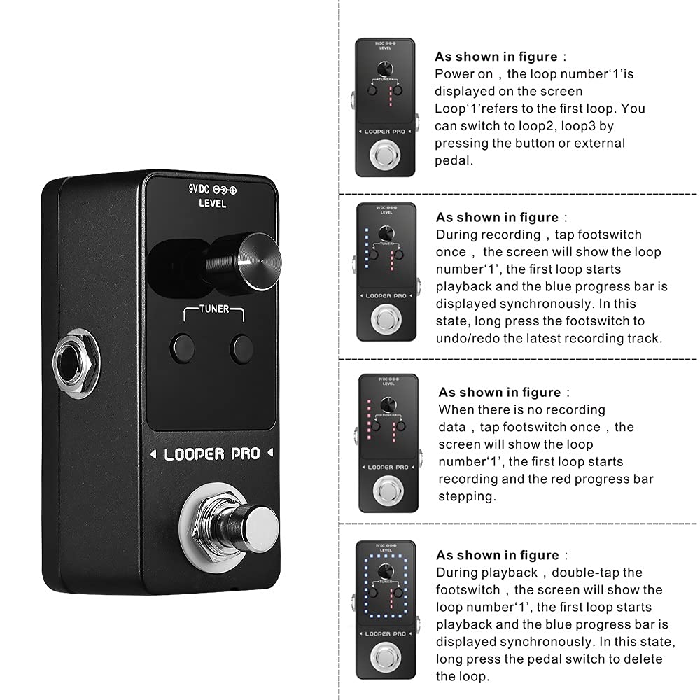 WYFDP Loop Guitar Pedal 9 Loops Total 40 Minutes Recording Time Unlimited Overdubs Tuner Function Guitar Accessories