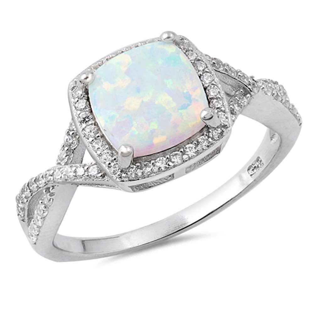Oxford Diamond Co Infinity Style Twisted Prong Cubic Zirconia and White Opal .925 Sterling Silver Ring Size 7