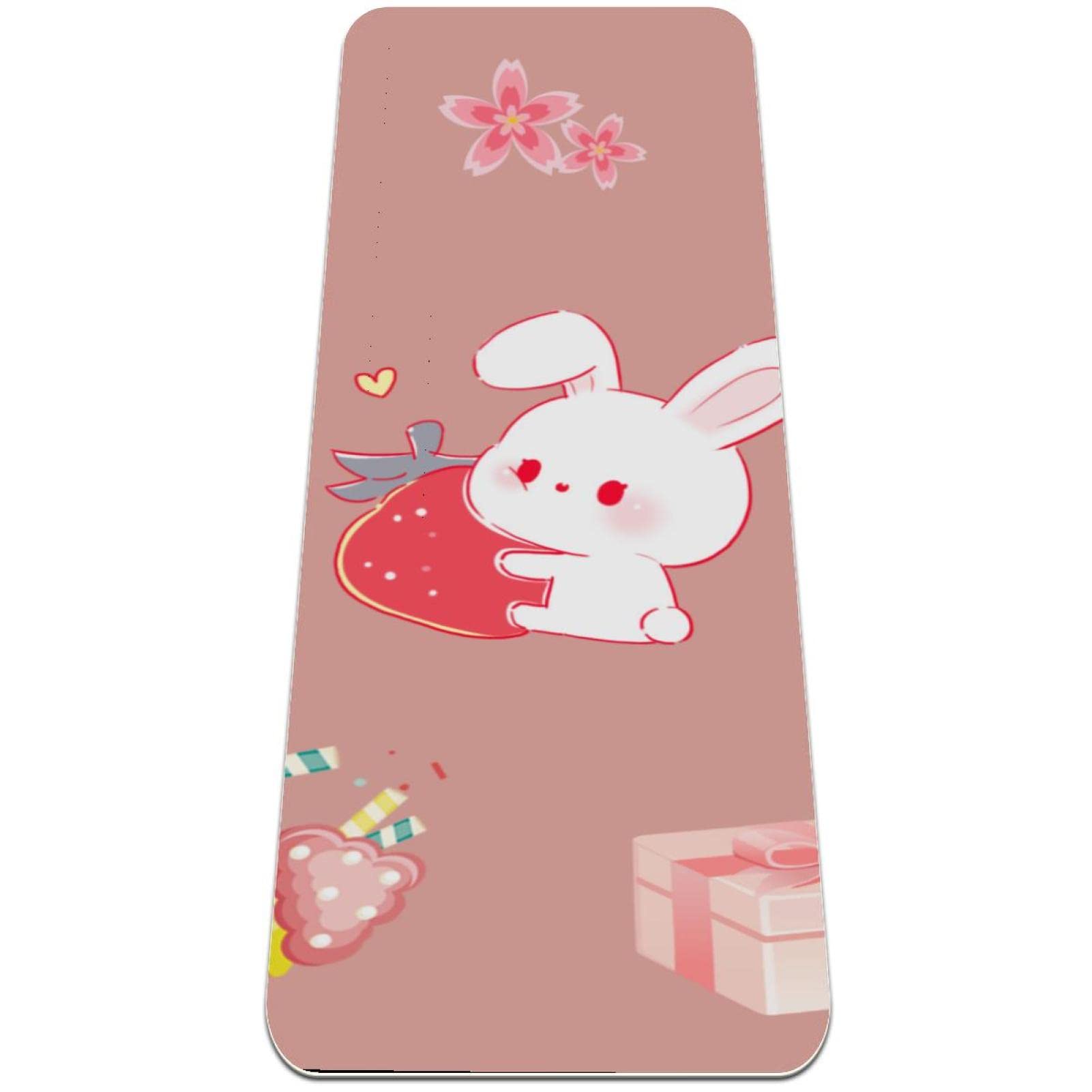 Yoga Mat, Yoga Mats for Home Workout, Workout Mat, Exercise Mats, Pilates Mat, Cartoon Bunny Strawberry Cake
