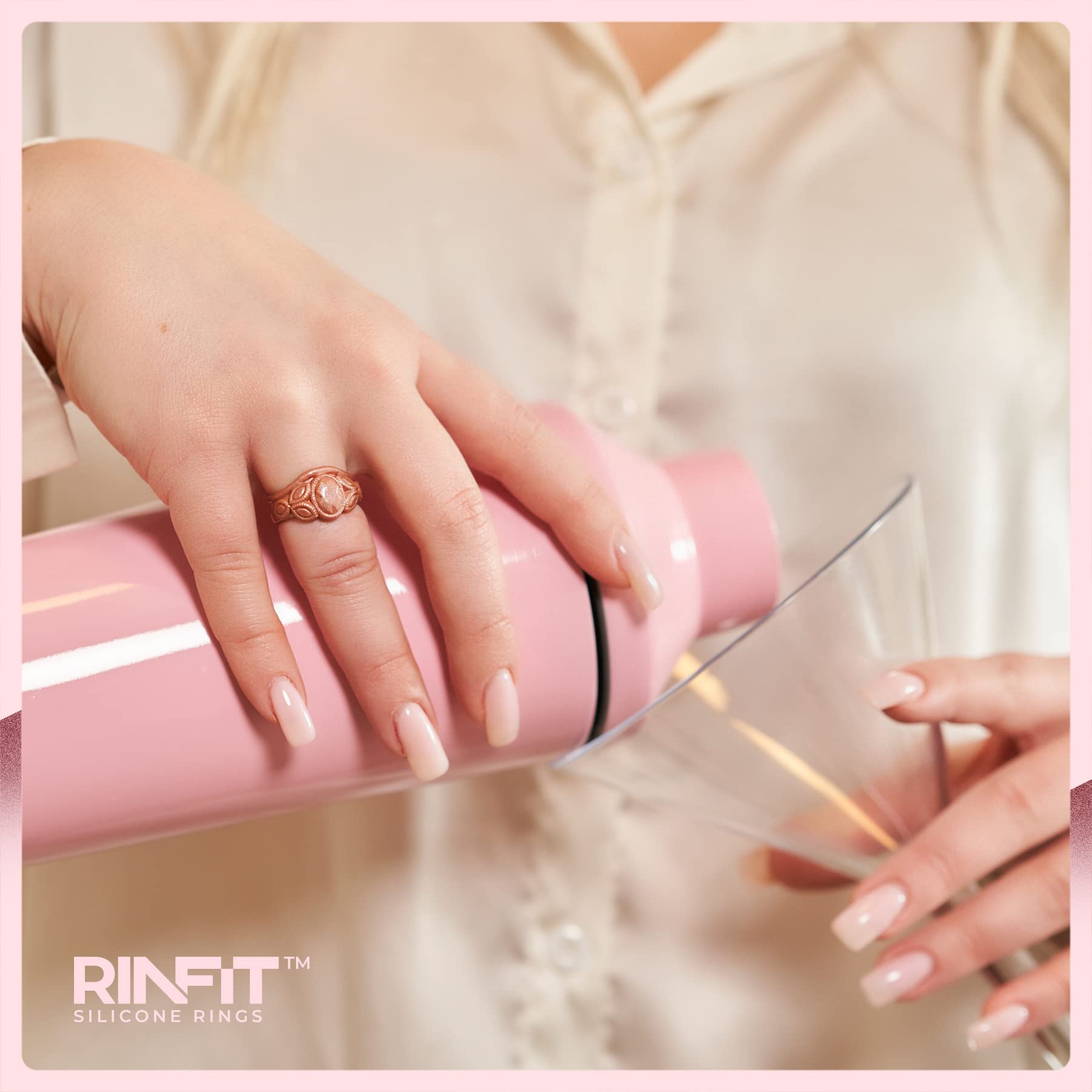 Rinfit Silicone Rings for Women - Womens Wedding Rings - Silicone Wedding Bands - Oval Rubber Ring - Patented Design - Dark Silver Ring, Size 10