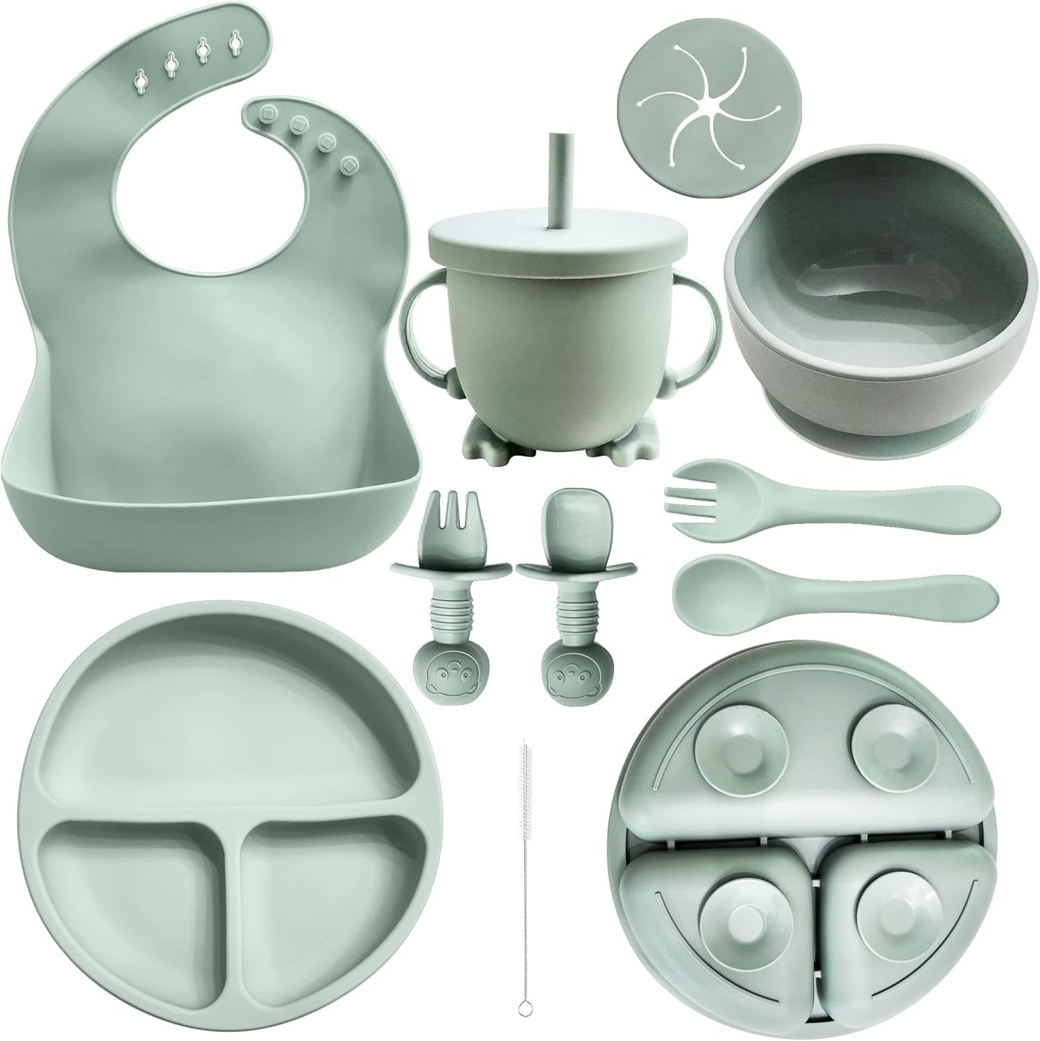 Silicone Feeding Set, Toddler Plates Bowls Set with suction, Self Feeding Spoons, Plates for Baby Utensils, Toddler Feeding Supplies