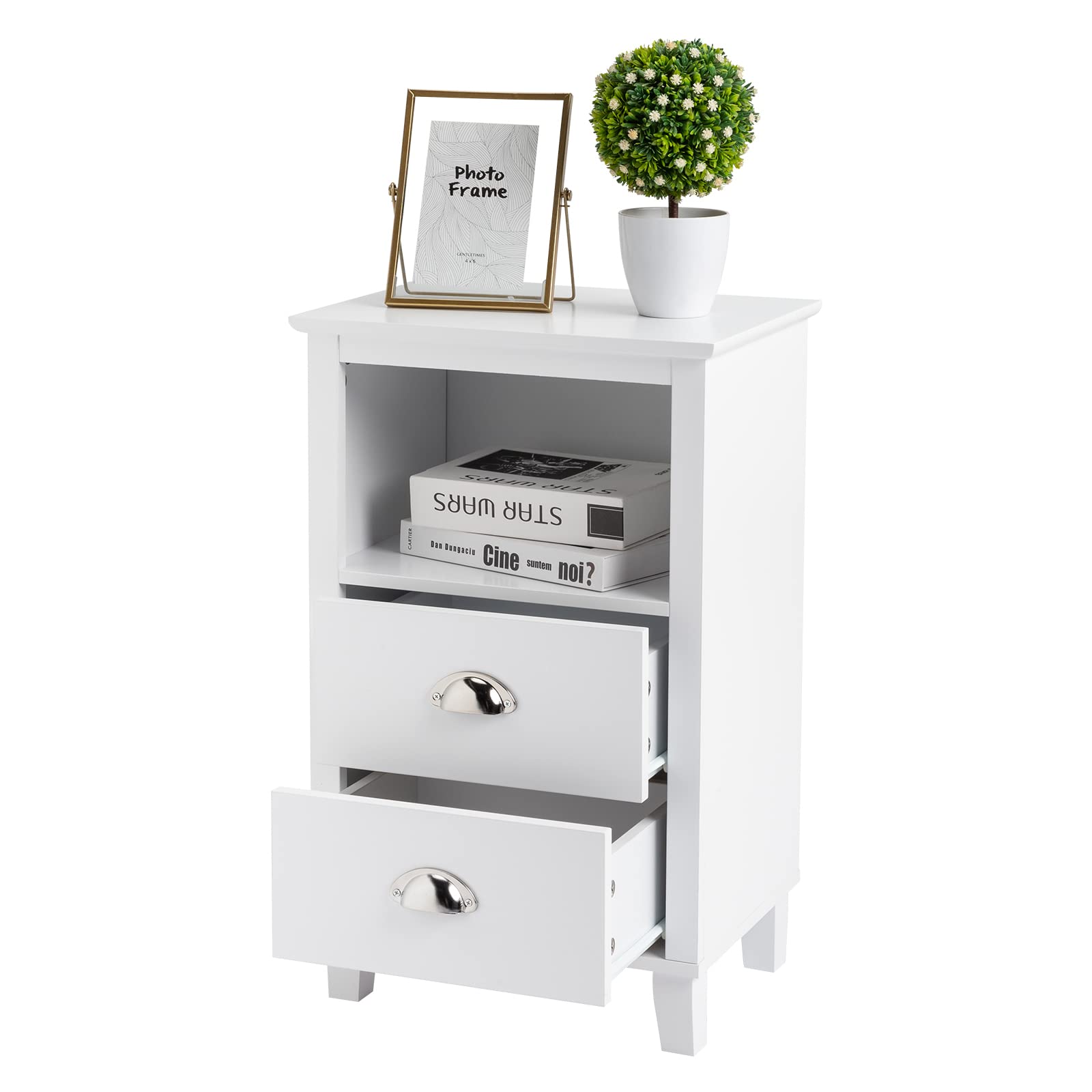 Nightstand with 2 Drawers, Side Table with Storage, End Table for Living Room, Bedroom, Sofa Side Table with Open Storage Space Wood Nightstand Design, Side Table 40x30x63CM