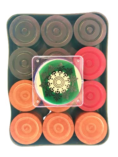SCEXPORTS 24 Wooden Carrom Game Coins and Striker Set,Wooden Checkers (24 Pieces + 1 Striker with Striker Case FTD