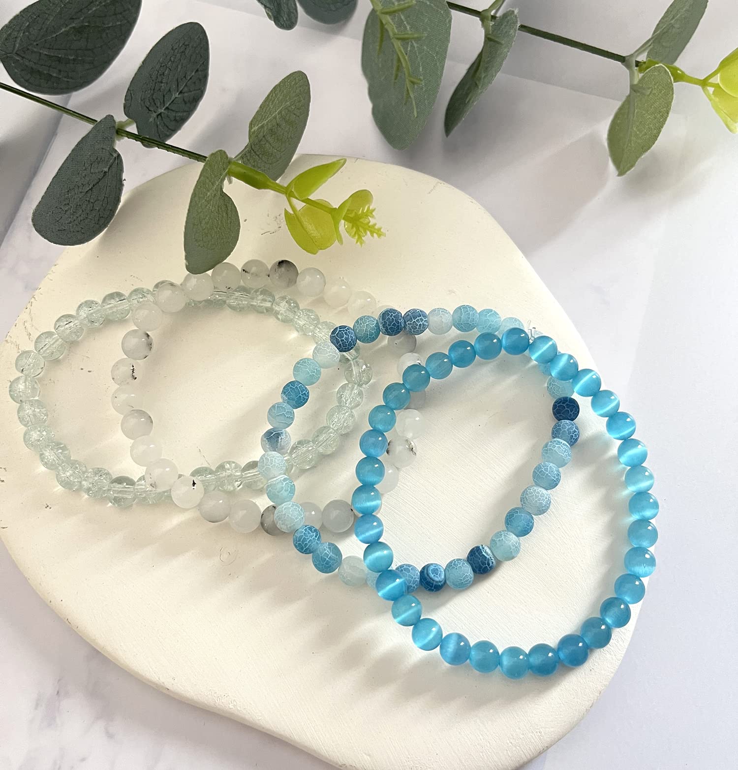 WAINIS 16PCS 6mm Beaded Bracelets for Women Tiny Crushed Stone Crystal Bracelet Beaded Couples Stretch Unisex Stretch Bracelets Jewelry Gift