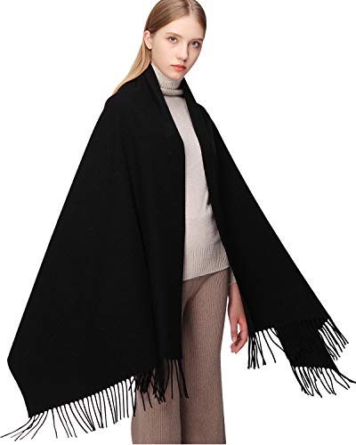 RIIQIICHY 100% Wool Scarf Pashmina Shawls and Wraps for Women Cashmere Warm Winter More Thicker Soft Scarves Black