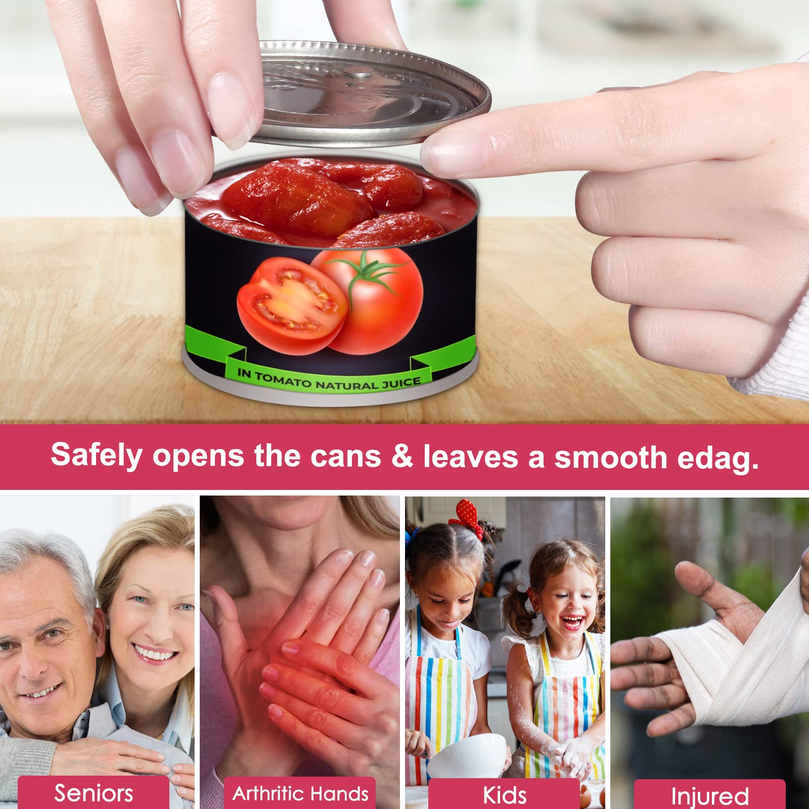 One Touch Electric Can Opener,No Sharp Edges Can Opener for Almost Size Cans,Smooth Edge,Food Safe and Battery Operated Automatic Can Opener,Senior with Arthritis,Best Gift for Women