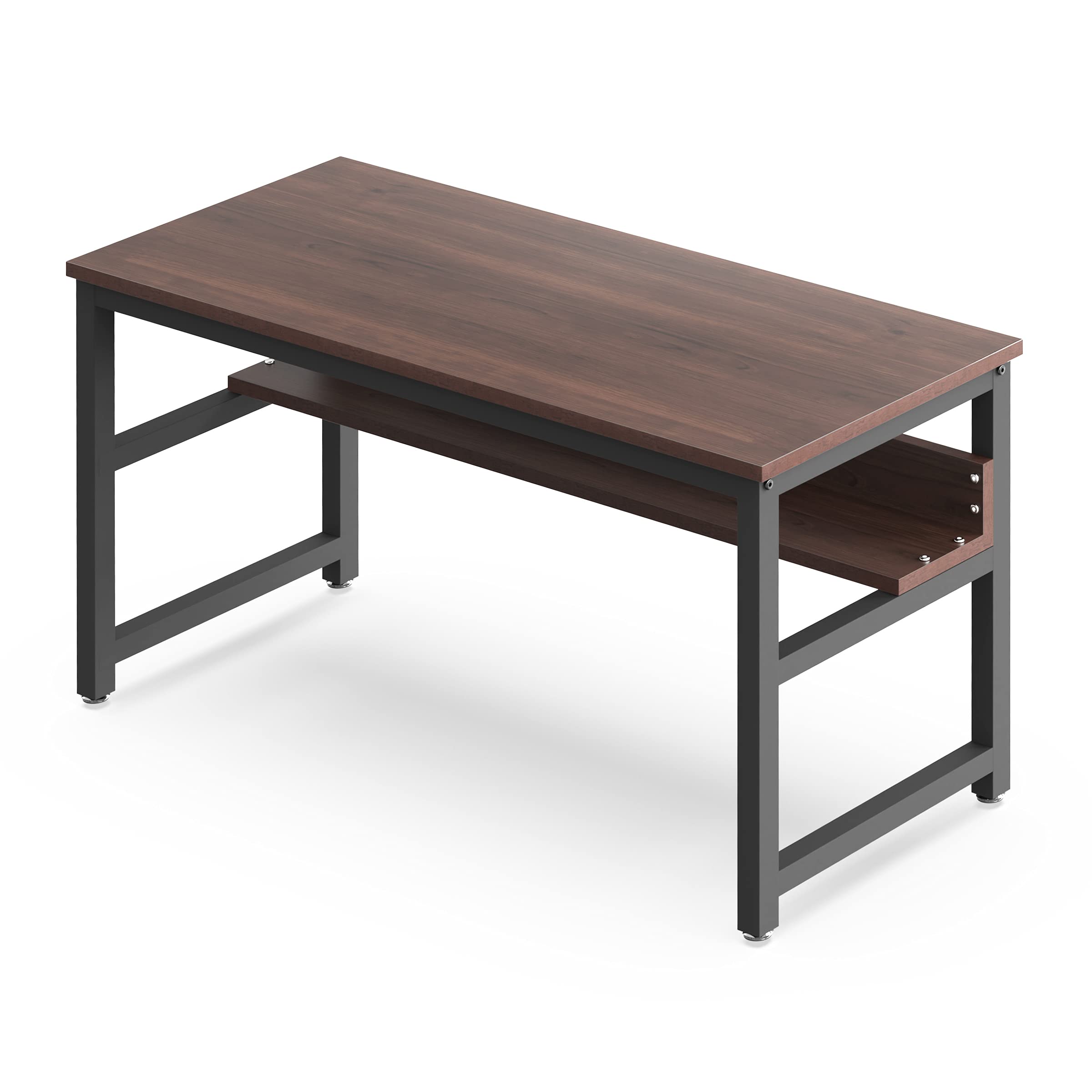 NSdirect Computer Desk with Bookshelf,55" Large Home Office Desk with Storage and Shelf Industrial Study Writing Drawing Table with Space Saving Design Modern Simple Style Laptop Table,Brown
