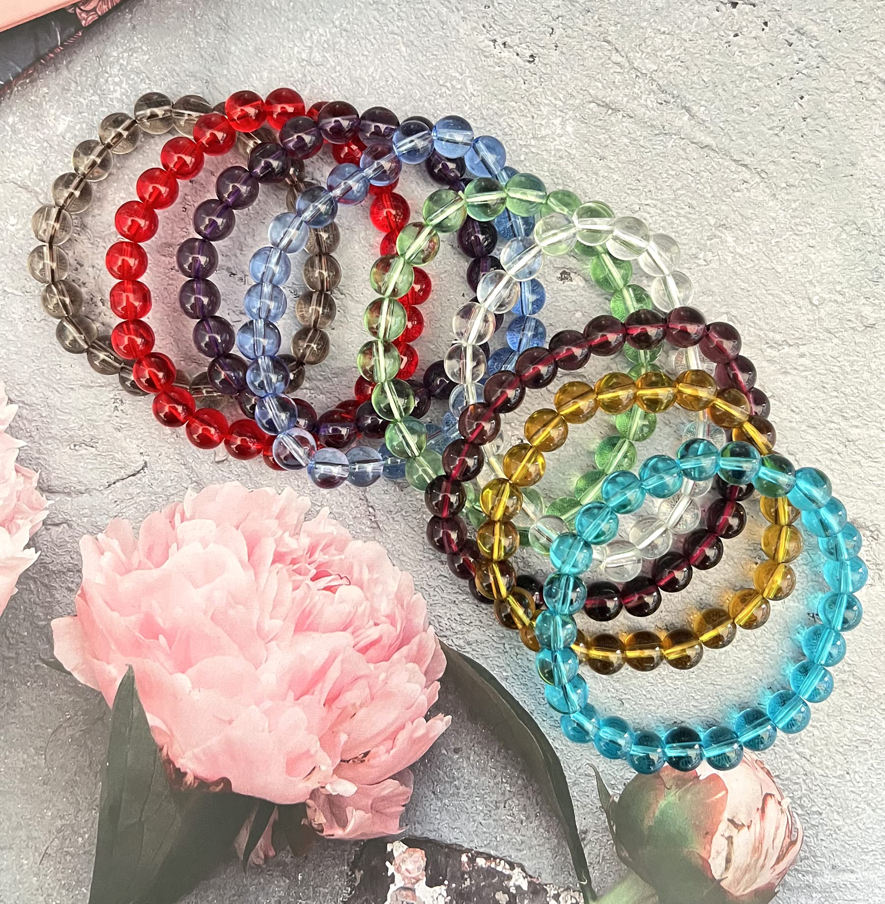WAINIS 18PCS Glass Crystal Beaded Bracelets for Women Handmade Stretch Elastic Bracelets Multicolor Stackable Round&Versatile Beads Bracelet Jewelry Gifts