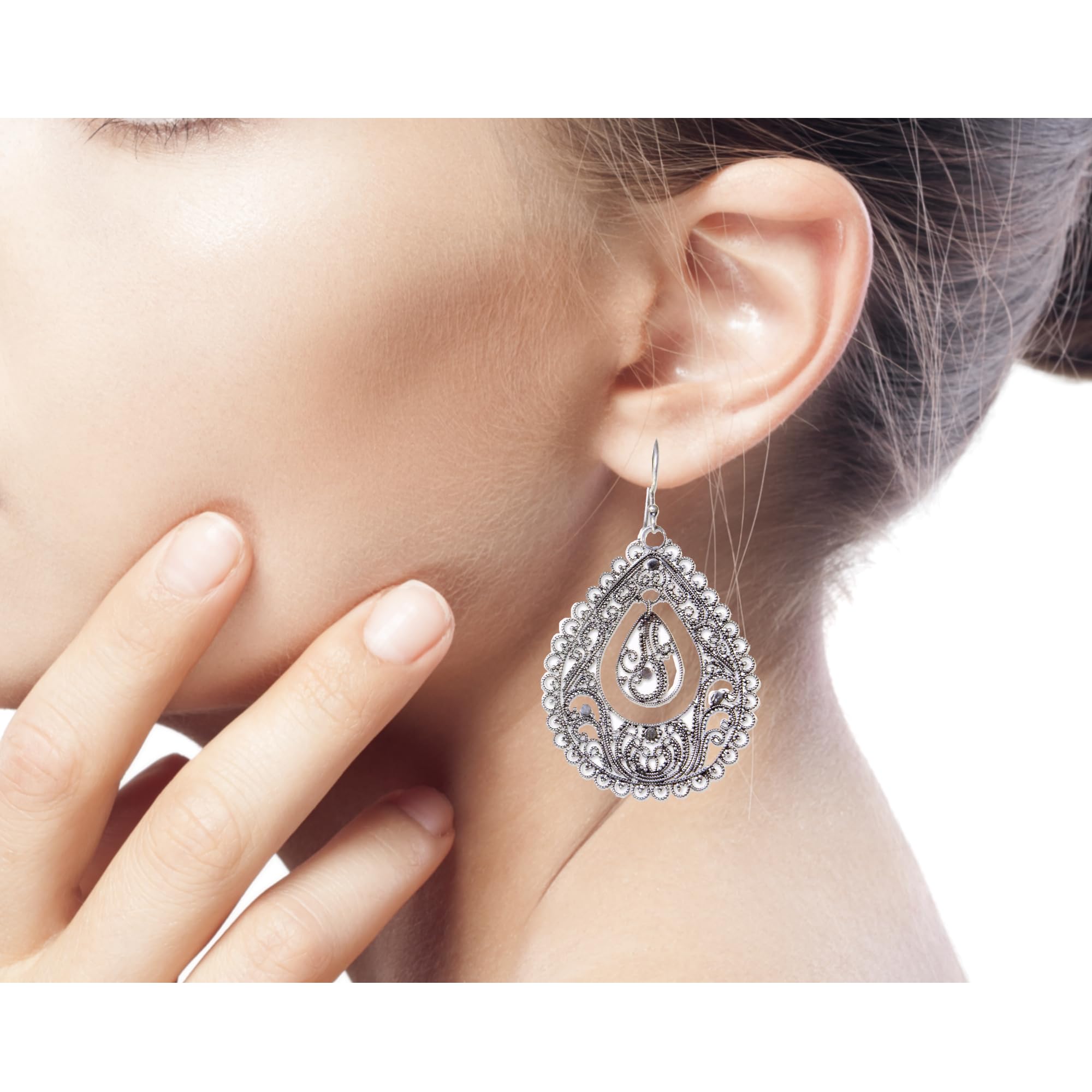 NOVICA Artisan Handmade Sterling Silver Filigree Earrings No Stone Dangle Indonesia [2.5 in L x 1.5 in W x 0 in D] ' Water'