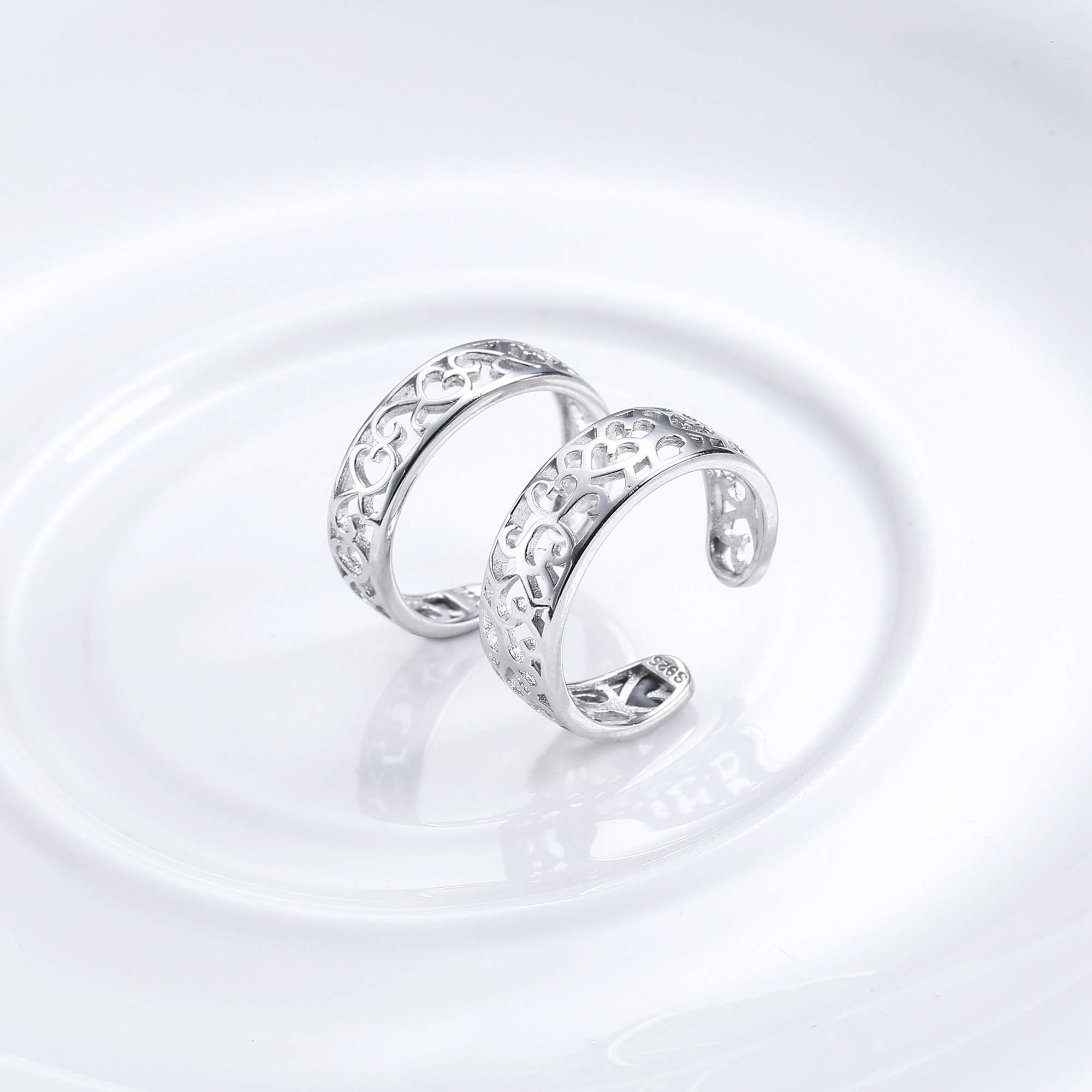 Sllaiss 2Pcs Sterling Silver Adjustable Toe Ring for Women Men Minimalist Open Finger Pinky Ring Set White Gold Plated Knuckle Ring Jewelry (Silver)