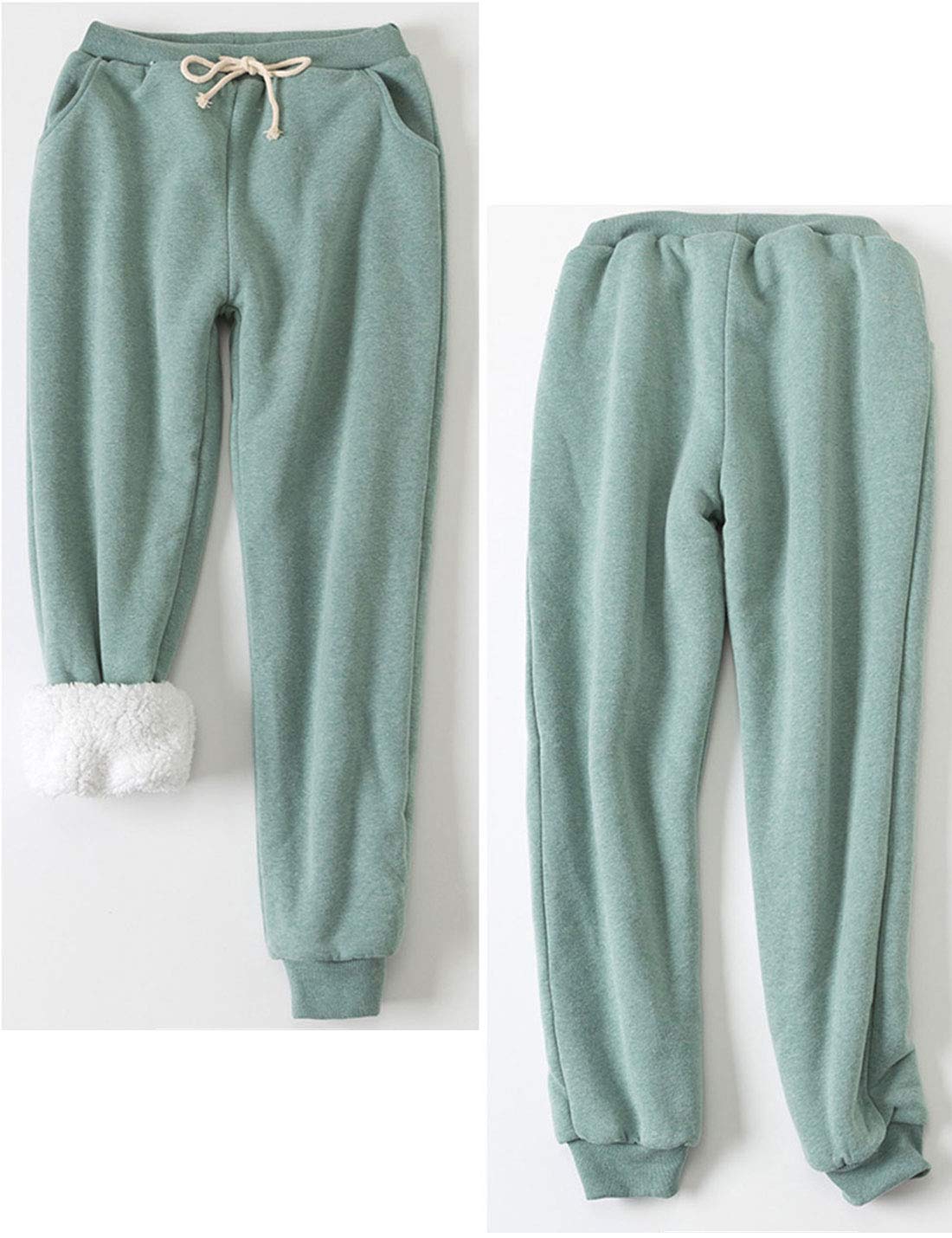 Omoone Women's Loose Winter Thick Fleece Lined Jogger Harem Pants Sweatpants(1030-Bean Green-L)