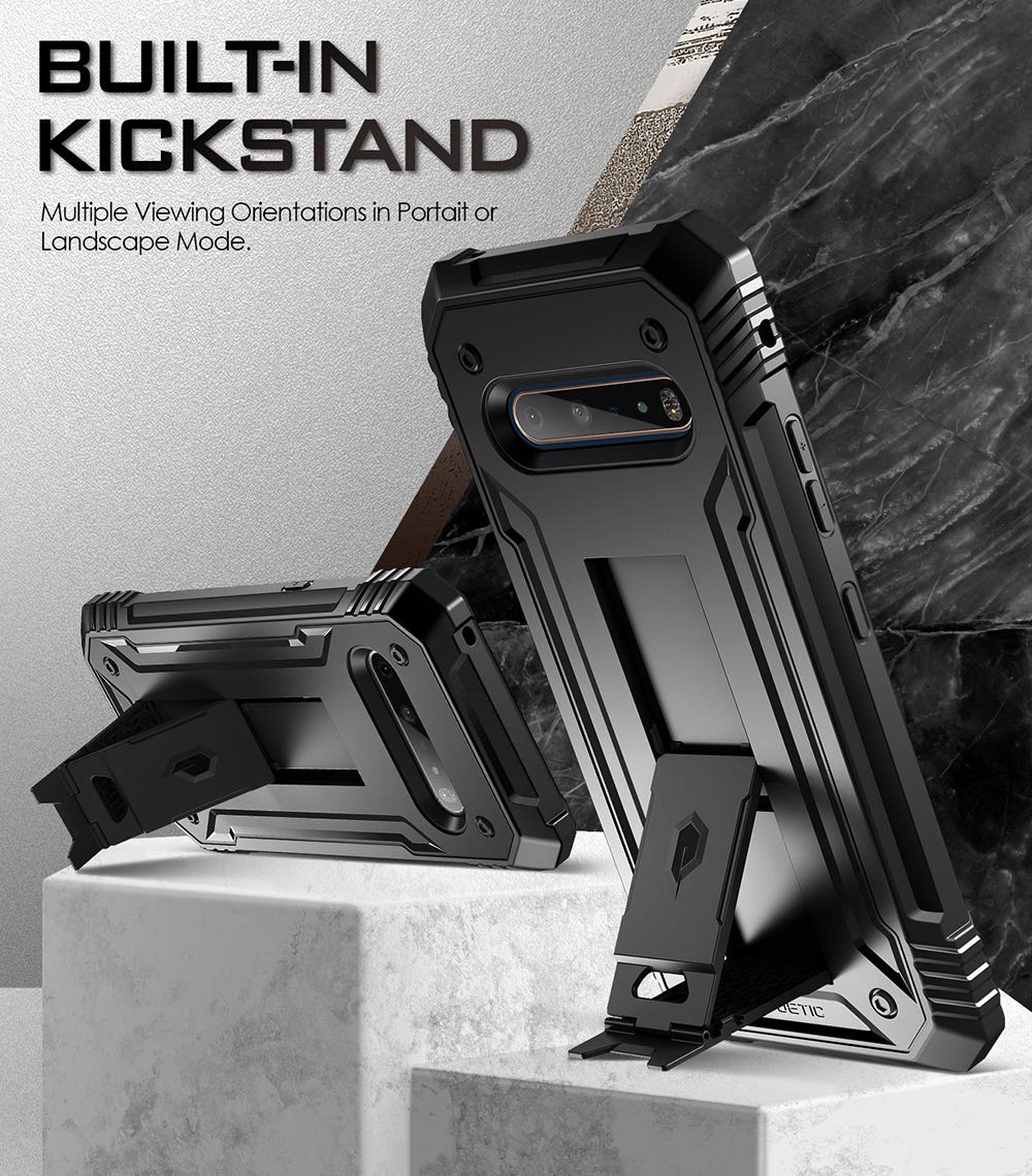 Poetic Revolution Series Case Designed for LG V60 ThinQ Case, Full-Body Rugged Dual-Layer Shockproof Protective Cover with Kickstand and Built-in-Screen Protector, Black