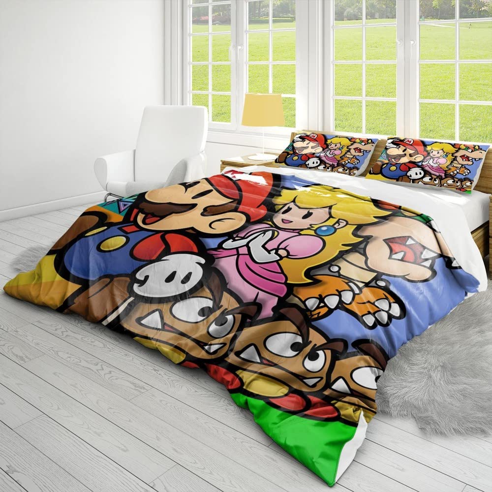 NICHIYOBI Redcap Beard Plumber Bros Game Movie Duvet Cover Set 3D Bedding Comforter Cover 3 Pcs (1 Duvet Cover+2 Pillowcases) Bedding Set (07,Queen-90x90in+20x30in*2)