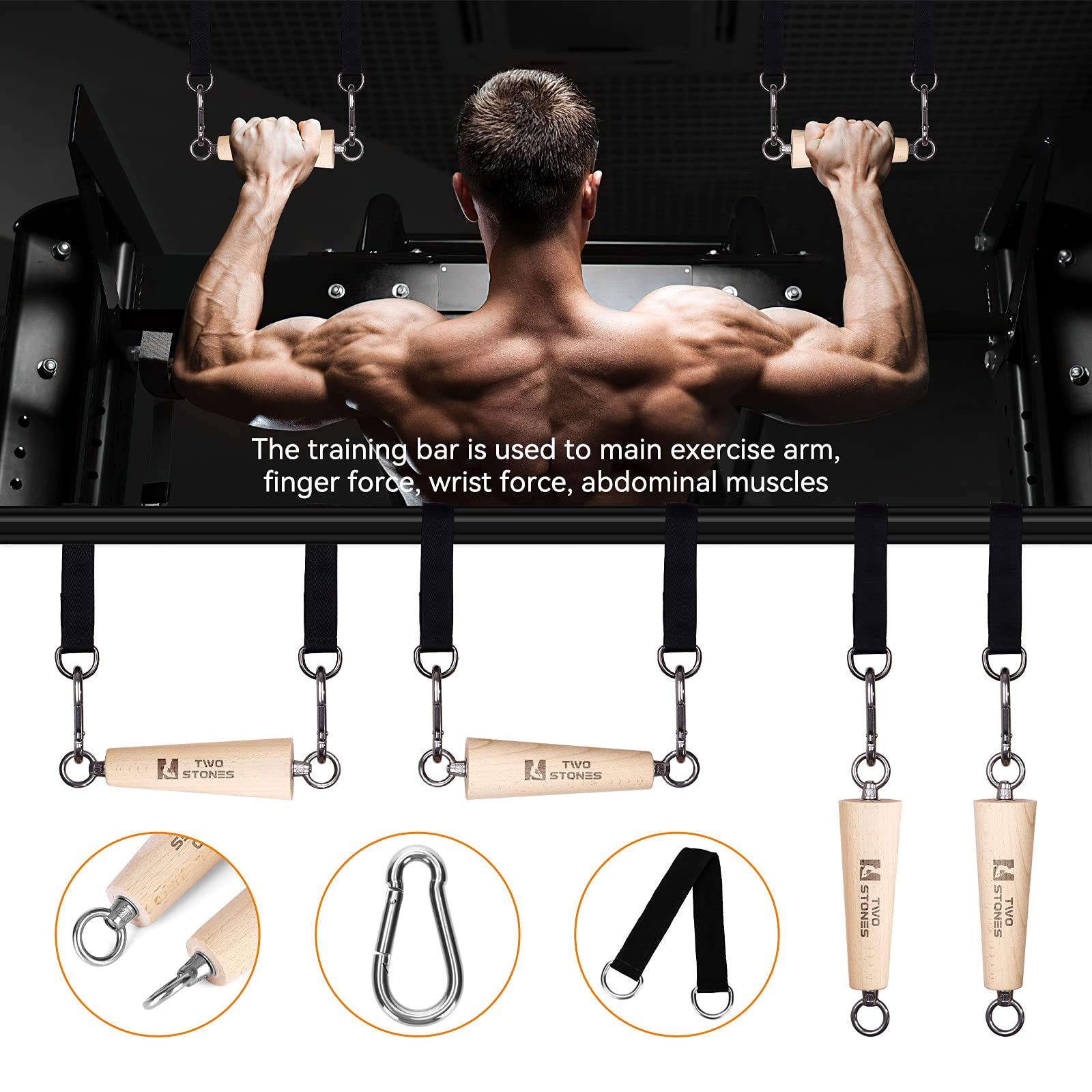 TWO STONES Wooden Pull Up Grips | Wood Climbing Power Grips | Pull Up Climbing Hold Grips | Wooden Hand Grips | Rock Climbing | Bouldering(Dia:3-6cm)