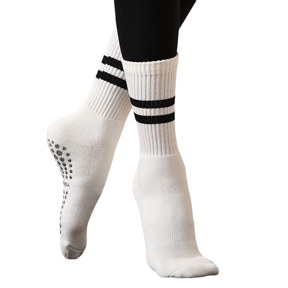 Yoga Socks For Women,Non Slip Skid Socks,Knee High Socks,Ideal for Pilates,Pure Barre, Ballet,Dance,Barefoot Workout 1 Pair (White)