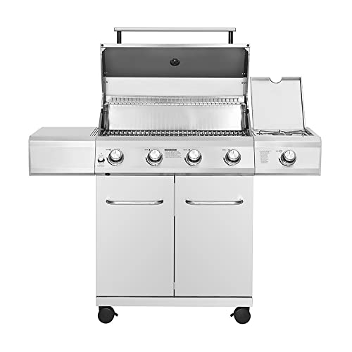 Monument Grills Larger 4-Burner Propane Gas Grill Stainless Steel Heavy-Duty Cabinet Style with LED Controls & Side Burner