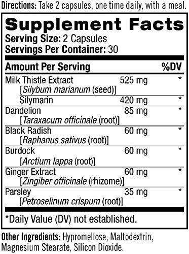 Natrol Milk Thistle 525 mg per serving, Dietary Supplement for Digestive Health, Milk Thistle Supplement, 60 Capsules, 30 Day Supply