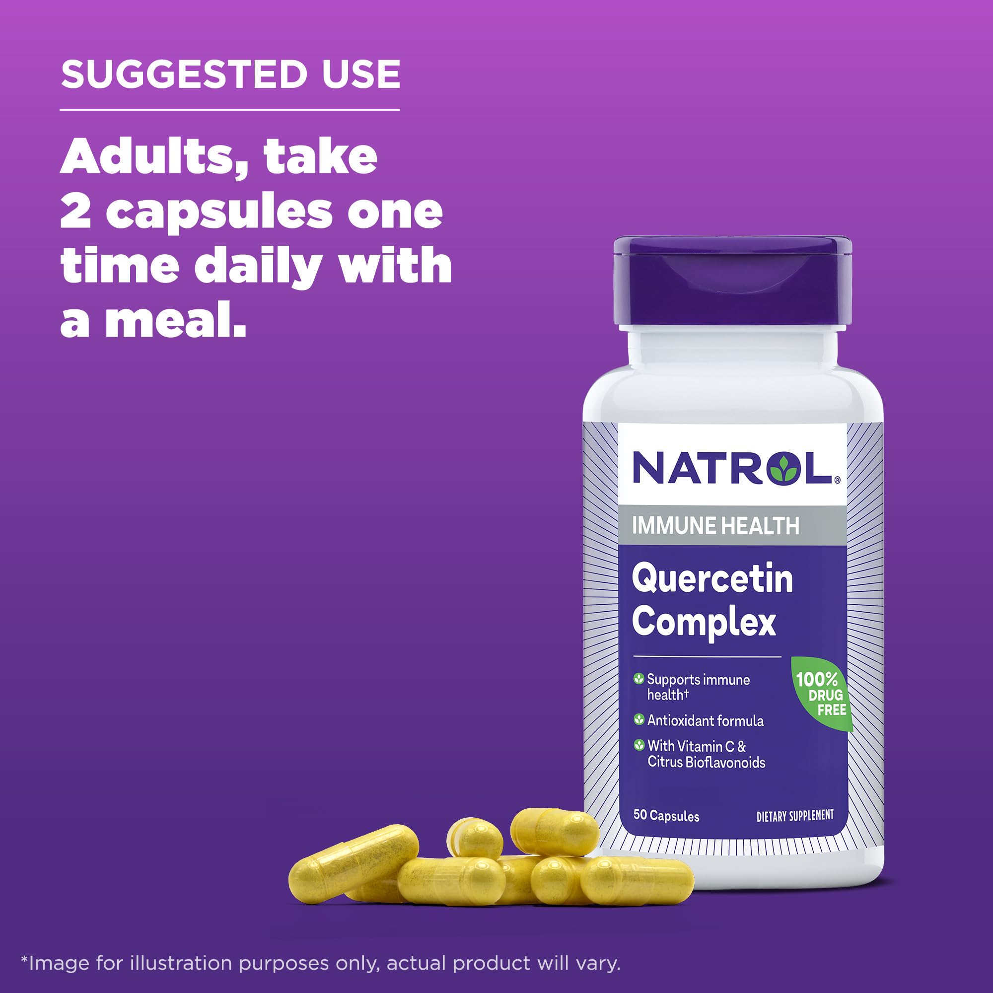 Natrol Quercetin Complex, Dietary Supplement for Immune Health, Quercetin Supplements with Vitamin C and Citrus Bioflavonoids, 50 Capsules, Up to a 25 Day Supply
