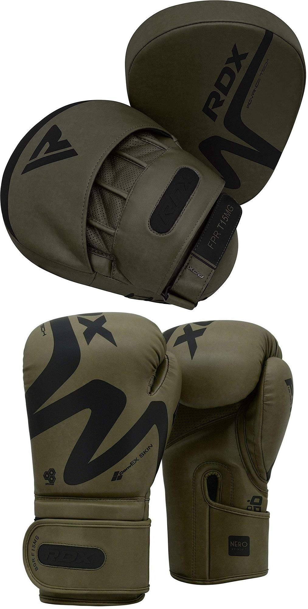 RDX Boxing Pads and Boxing Gloves Set, Hook and Jab Target Focus Mitts with Punching Gloves, Hand Pads for Muay Thai, Kickboxing, Martial Arts, Karate, MMA Training, Padded Coaching Strike Shield