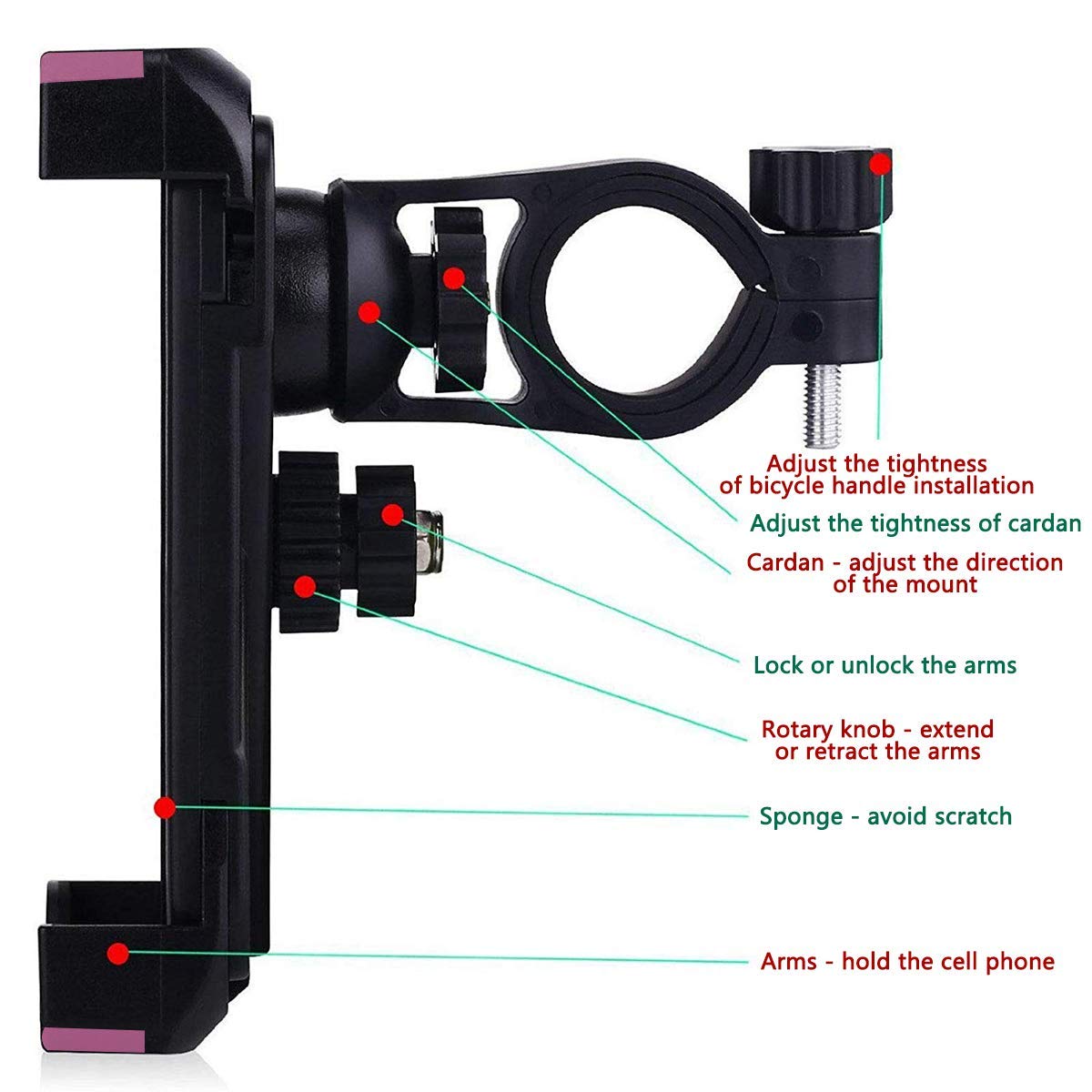 QMEET Bike Phone Mount 360°Rotation,Universal Motorcycle Handlebar Mount Bicycle Phone Holder for iPhone 11,12 Pro Max,S9,S10 and More 3.5"-6.8" Cellphone(Black Pink)