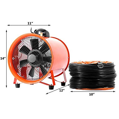 OrangeA Utility Blower Fan 8 inch Portable Ventilator High Velocity Utility Blower Mighty Mini Low Noise with 5M Duct Hose (8 inch Fan with 5M Hose)