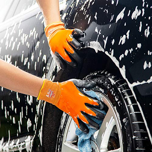 SAFEAT General Waterproof Work Gloves for Men and Women β Flexible, Double Coated Latex, Multipurpose, Sandy Grip Foam 1 Pair (Large)