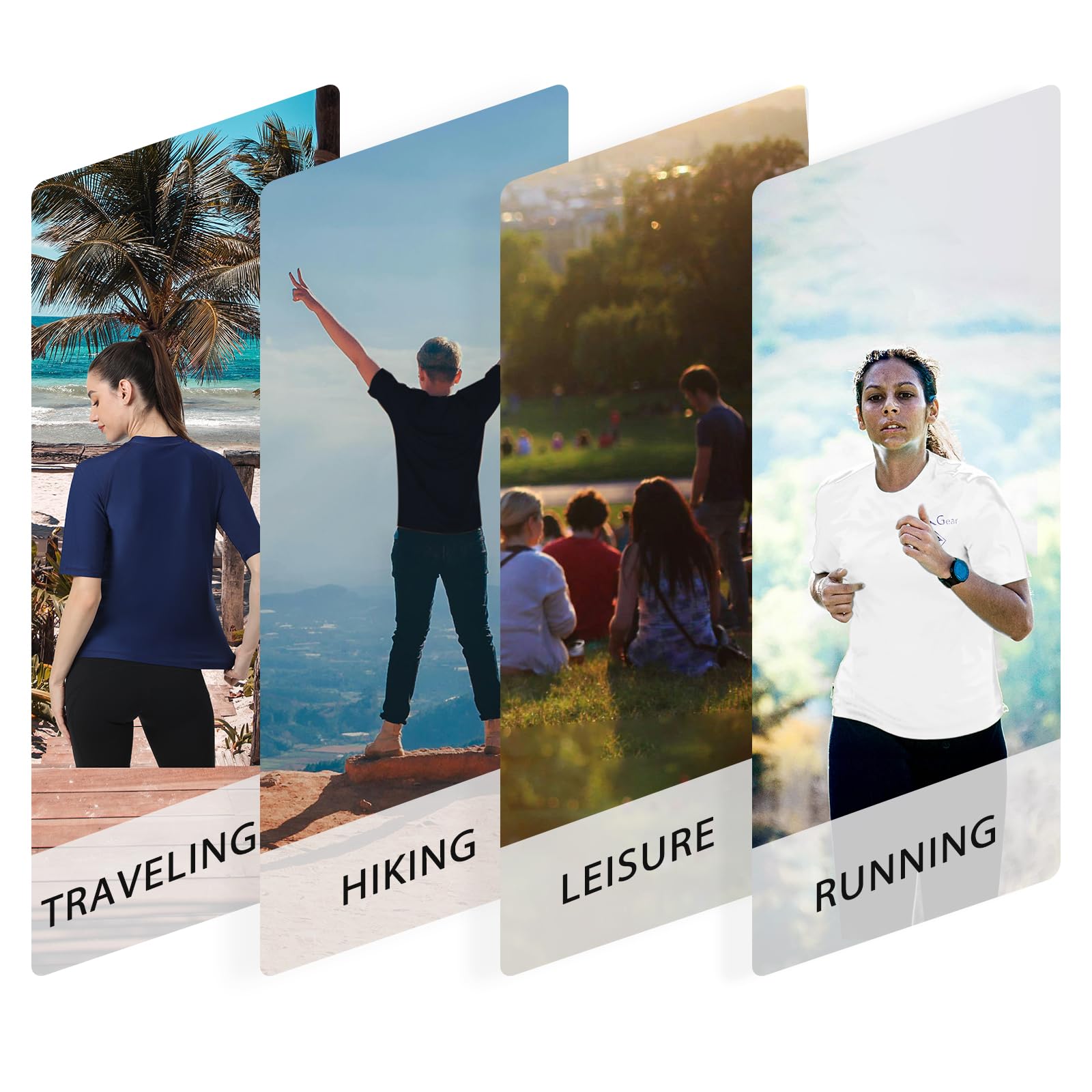 OMGear Rash Guard Swim Shirt Sun Block Short Long Sleeve Surf Tee Swimsuit Top (White(Short Sleeve), S)
