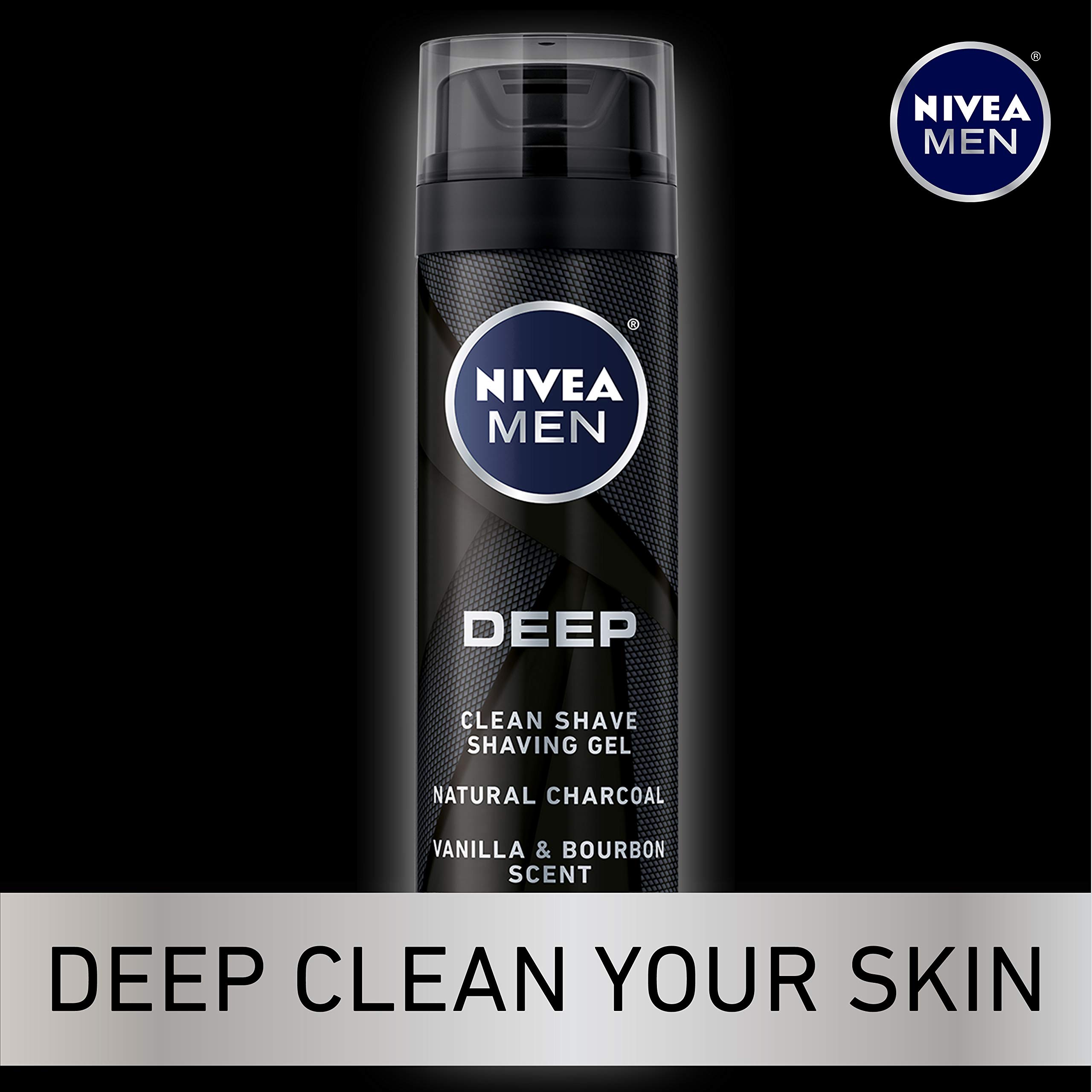 NIVEA MEN DEEP Clean Shave Gel with Natural Charcoal, 3 Pack of 7 Oz Cans