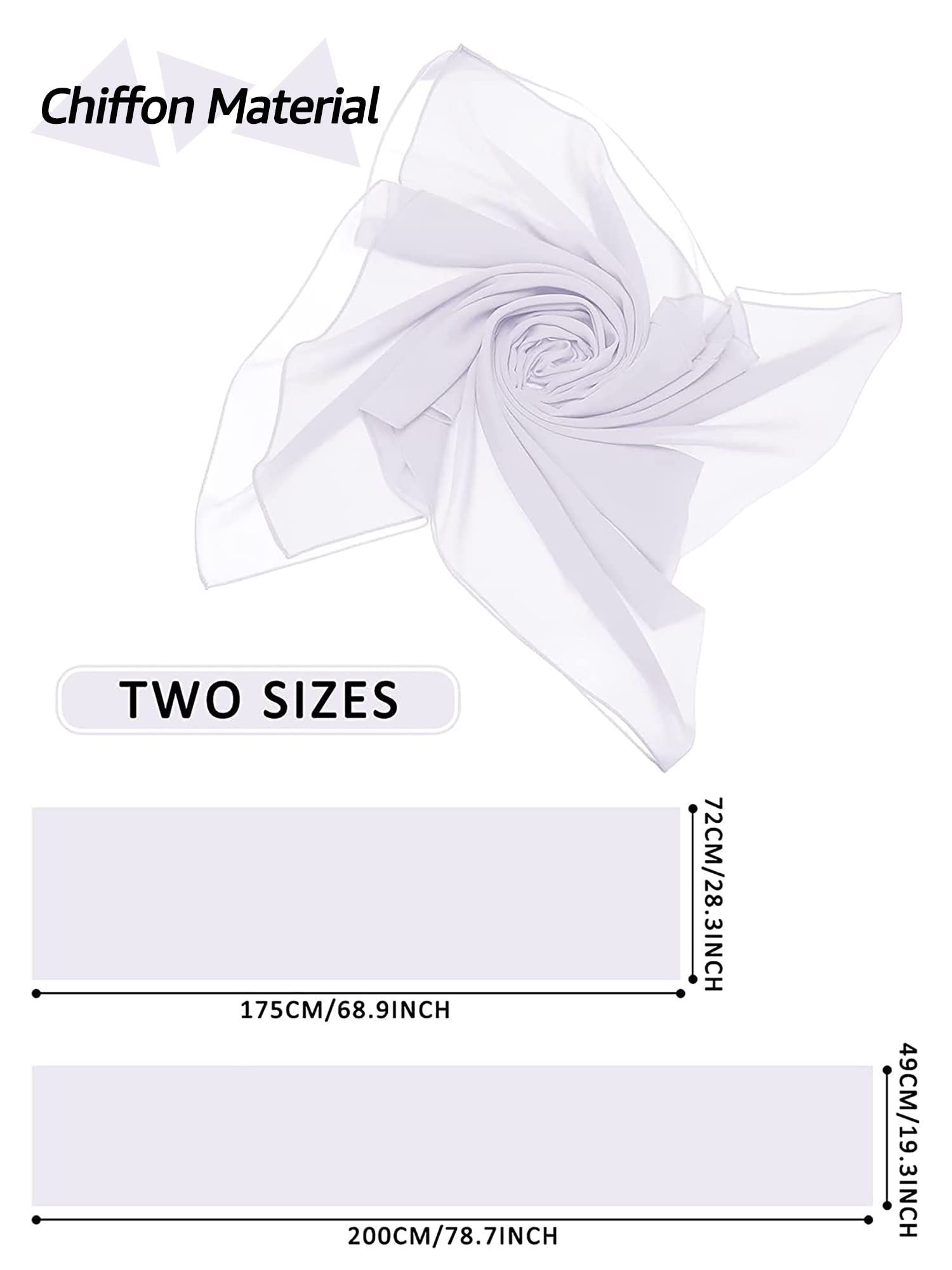 WILLBOND Womens Shawl Chiffon Bridal Evening Soft Wrap Scarf, Chiffon Scarf Ribbon Scarf Satin Scarf for Evening Dresses(L,White)