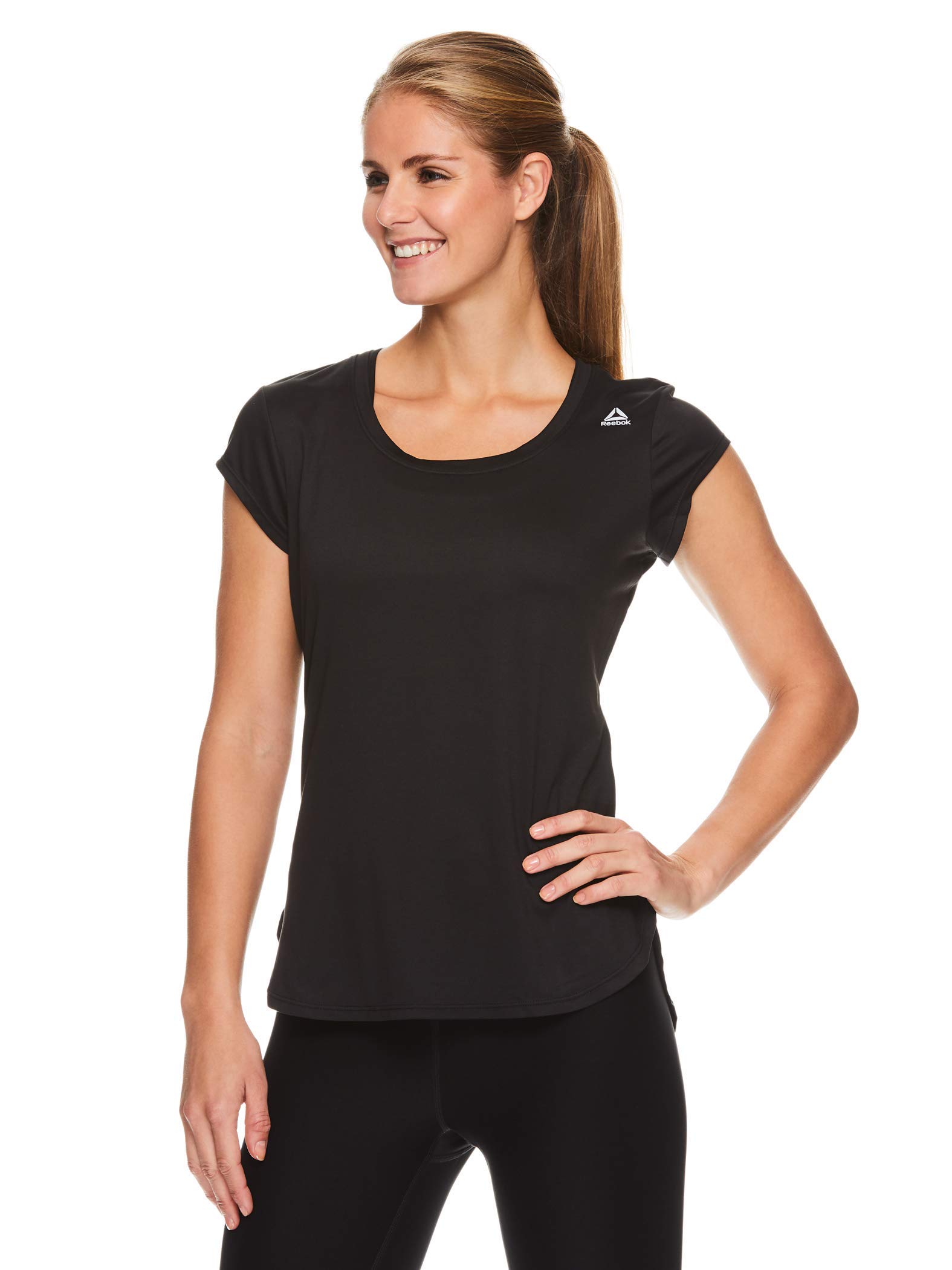 Reebok Women's Legend Running & Gym T-Shirt - Performance Short Sleeve Workout Clothes for Women - Legend Top Black Night, Large