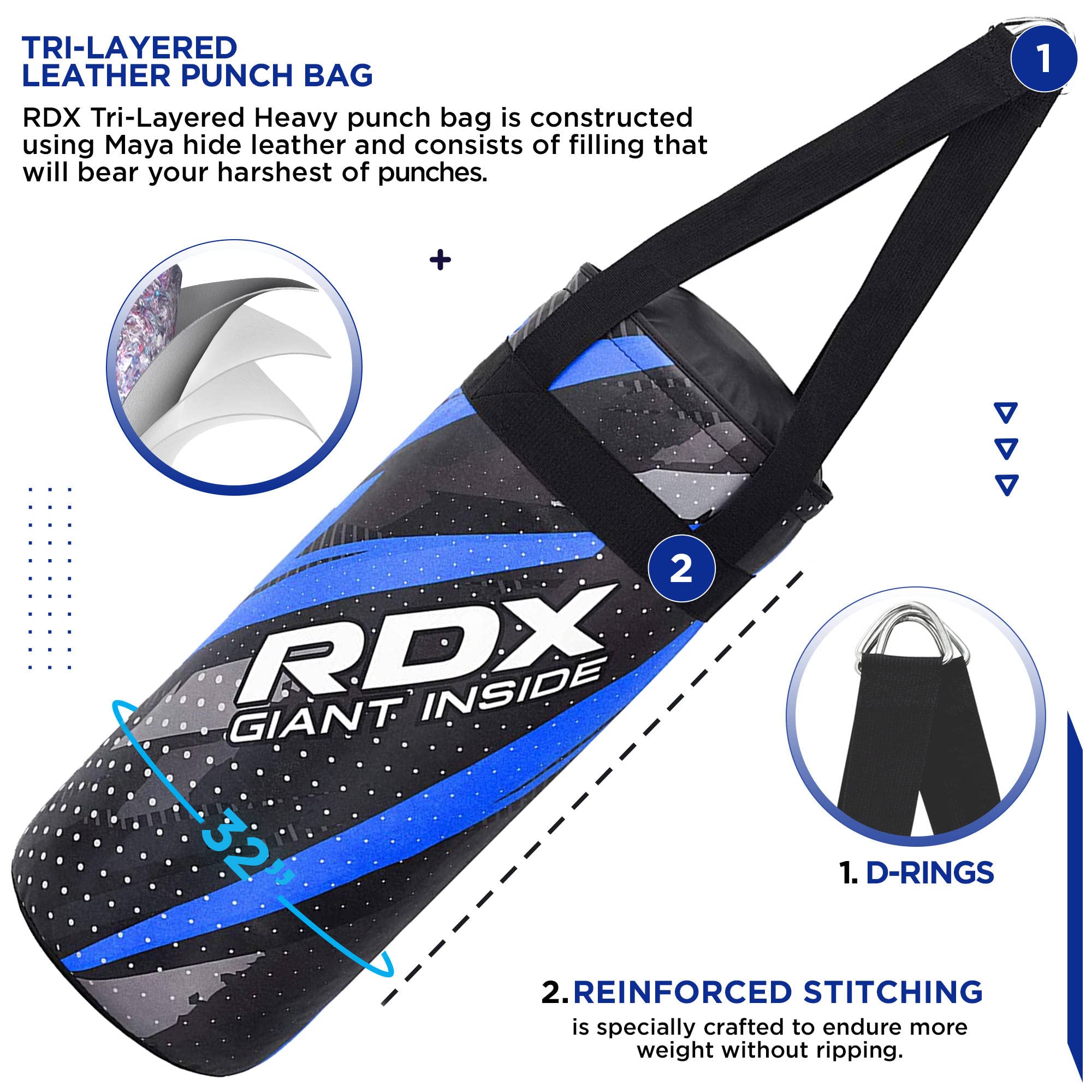 RDX Kids Punching Bag 2FT with Punch Gloves, Heavy Filled Boxing Set, Non Tear Maya Hide Leather Junior Hanging Bag, Kickboxing MMA Grappling Muay Thai Taekwondo Karate BJJ Workout Training