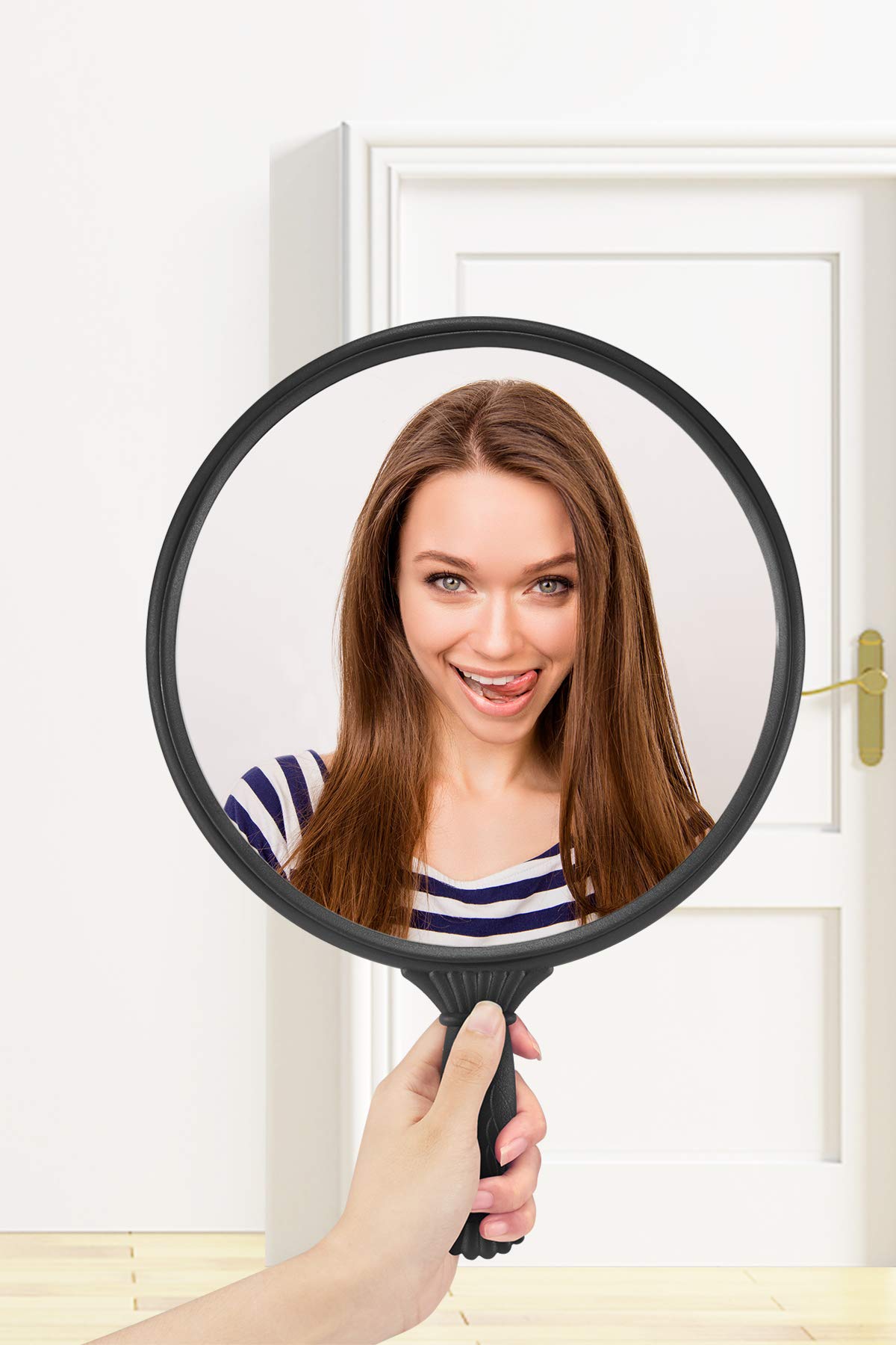 OMIRO Hand Mirror, 10" Round Handheld Mirror with Embossed Handle, Black
