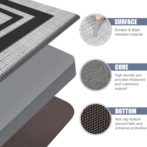 WEZVIX Anti Fatigue Kitchen Floor Mat 2 PCS, 1/2 Inch Thick Comfort Cushioned Standing Mat Set, Non Skid Kitchen Rugs and Mats Waterproof PVC Memory Kitchen Mats for Floor Sink Office Laundry, Black