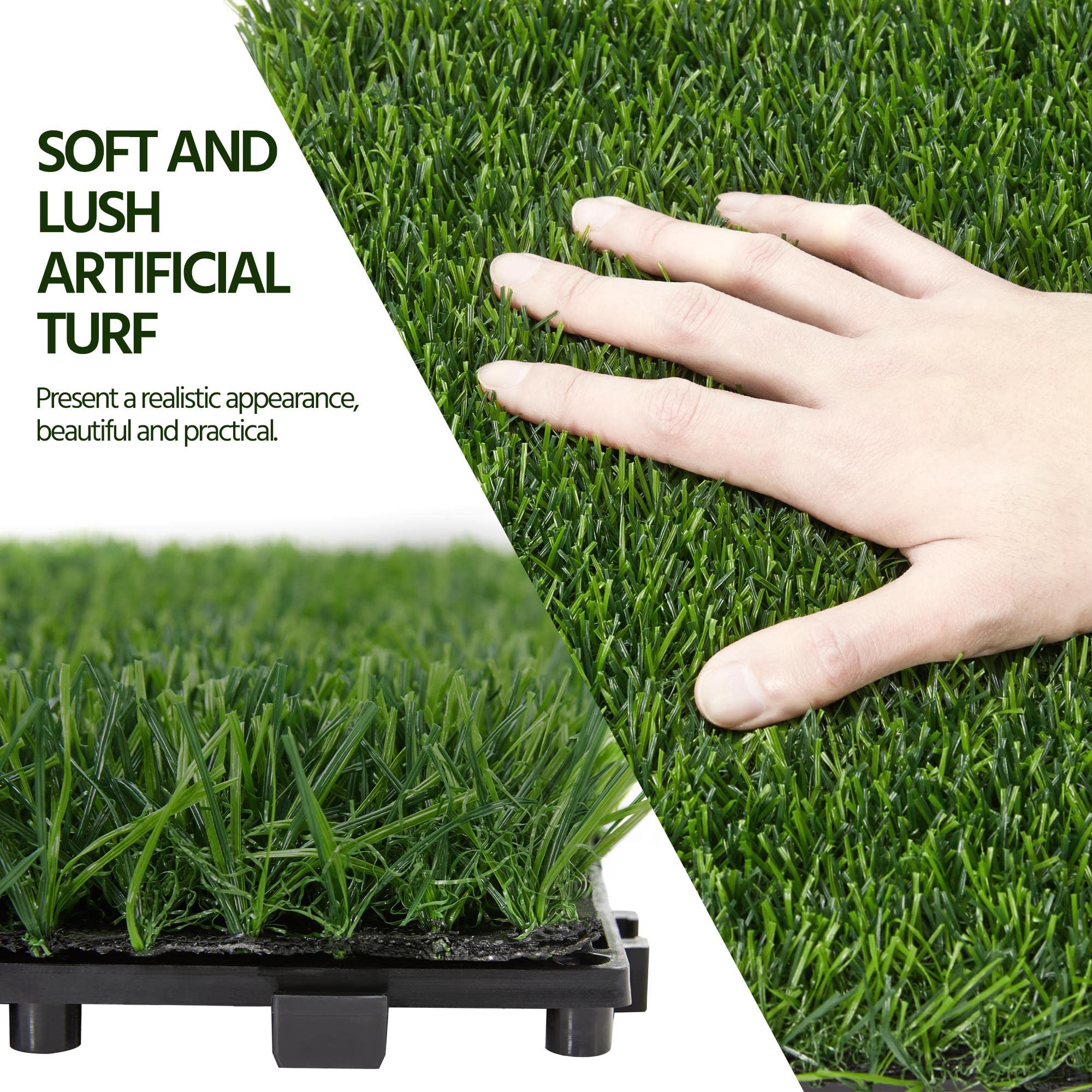 Yaheetech 12" x 12" Artificial Grass, Turf Tiles Interlocking Self-draining Grass, Fake Grass, Grass Pad for Dogs Potty, Patio, Balcony, Outdoor, Floor Decor, Pet, 27 Pack