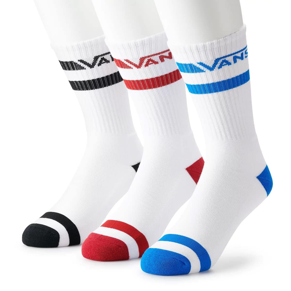 Vans Classic Crew Socks (9-13, White Grey Black Multi)